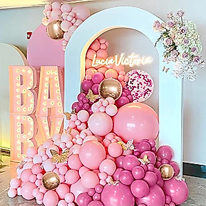 Pink Balloon Garland, 92PCS Hot Pink Party Decorations for Girls Women Birthday Dark Pink Balloon Arch Kit with Rose Gold Balloons for Bachelorette Wedding Baby Shower 16th 21st Princess Theme Party (Macron Pink)