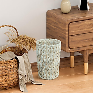 Endymion Wicker Trash Can,Wicker Waste Basket for Bathroom,Decorative Boho Small Bathroom Trash Can,Waterproof Wicker Trash Basket,2 Gallon Compact Round,Milk White