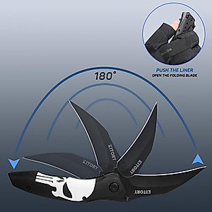 Kitory Pocket Knife, EDC Folding Knife Outdoor, Multi-Purpose Stainless Steel 8Cr15MoV Black Hawkbill Blade,Military Style, Mens Gift