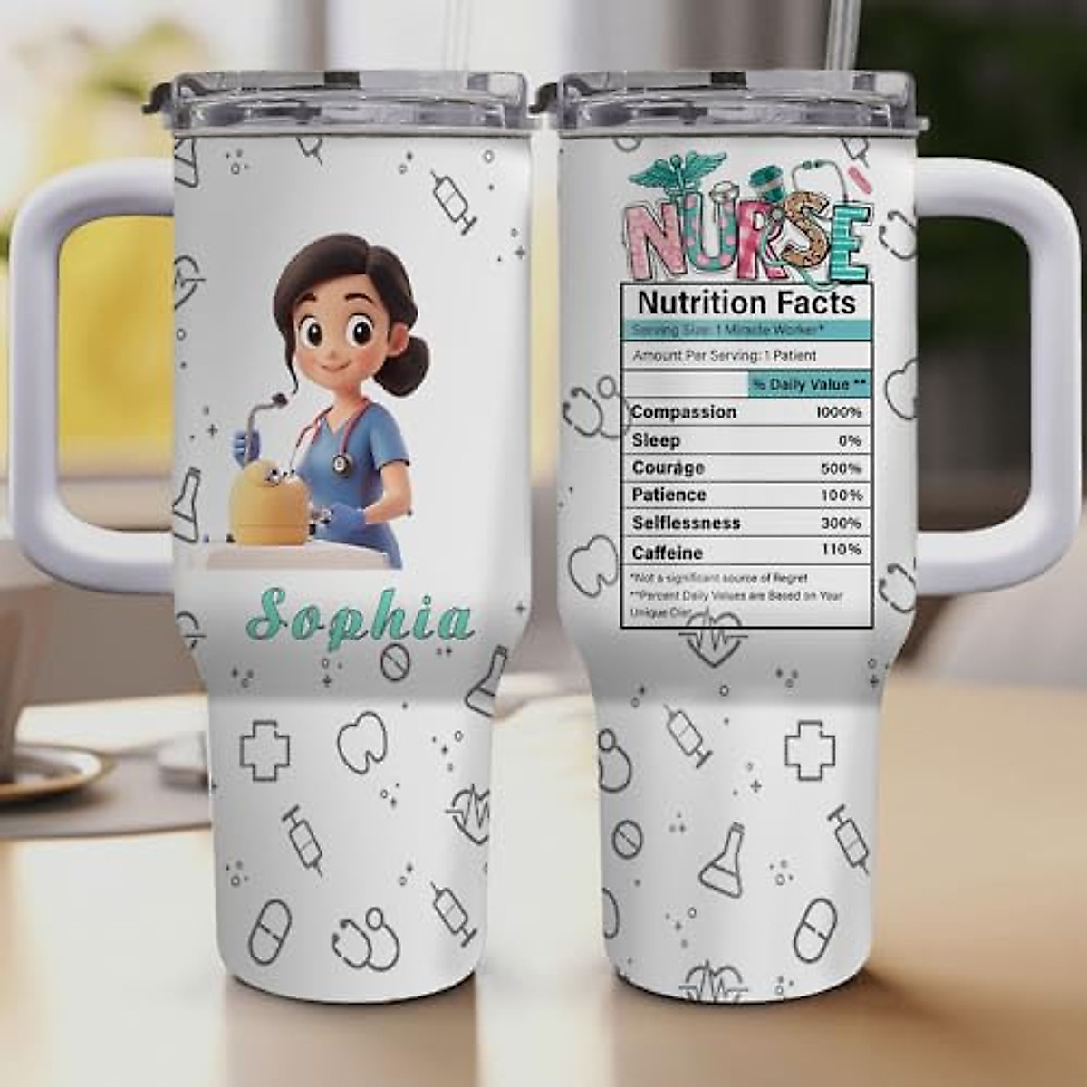 Personalized Nurse Tumbler 40oz -nurse medical instrument designer-Custom Name Insulated Travel Mug with Handle & Straw, Gift for Nurses, Medical Workers, Appreciation, Mother's Day f7UH2P