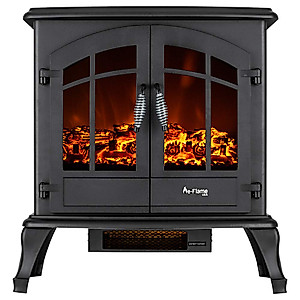 e-Flame USA Jasper Freestanding Electric Fireplace Stove Heater - Realistic 3-D Log and Fire Effect (Black)