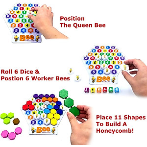 Bee Genius - Award Winner Puzzle Family Board Game for Ages 3+ Kids. 46,656 Possible Solutions to Help The Queen Bee & Worker Bees Build Their Honeycomb by Filling in Colored Shapes!
