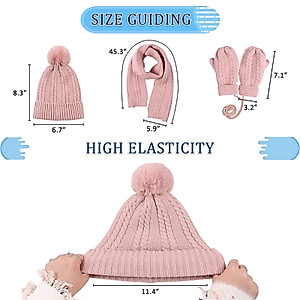 Kids Winter Hat Scarf Mittens Set Toddler Knitted Beanie Girls Fleece Children Neck Warmer Boys Warm Gloves 2-7 Years (Pink)