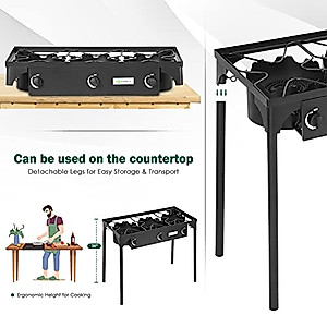 STAKOL 3 Burner Propane Stove Outdoor, 225,000 BTU Camping Stove Propane with Removable Legs & CSA Regulator, High Pressure Portable Gas Stove for Cooking Home Patio Cookout