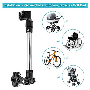 Umbrella Wheelchair Mount, Retractable Umbrella Holder for Stroller, Universal Umbrella Stand for Bike Bicycle Pram Baby Stroller Wheelchair Fishing Trolley