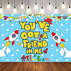 Toy Inspired Story Backdrop Blue Sky White Clouds Backdrops You've Got A Friend in Me Cartoon Story Backdrop for Boys Girls Bday Party Supplies Decorations Background-5x3.3ft