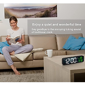 Digital Large Display Alarm Clock for Living Room Office Bedroom Decor LED Electronic Date Temp Display Wall Electric Clocks Automatic Brightness Dimmer Smart Cool Modern Desk Accessories Black