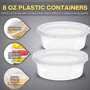 Smygoods 8oz Plastic Deli Containers with Lids - 20ct - BPA Free - Leakproof - Stackable - Microwave and Freezer Safe - Clear