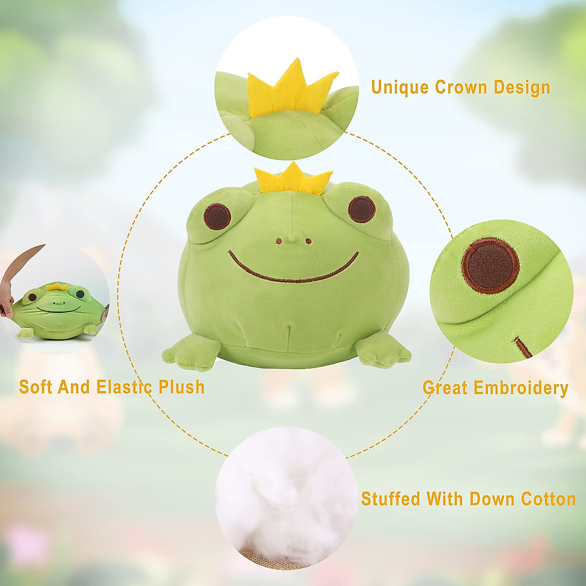 CAZOYEE Super Soft Frog Plush Stuffed Animal, Cute Frog Snuggly Hugging Pillow, Adorable Frog Plushie Toy Gift for Kids Toddlers Children Girls Boys Baby, Cuddly Plush Frog Decoration
