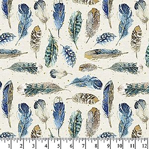 Painted Feathers Cotton Fabric, 1-Yard PRECUTS