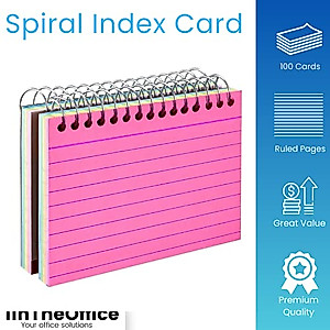 1InTheOffice Spiral Index Cards 3x5 Ruled, Spiral Bound, 50 Neon Note Cards/Spiral (2 Pack)