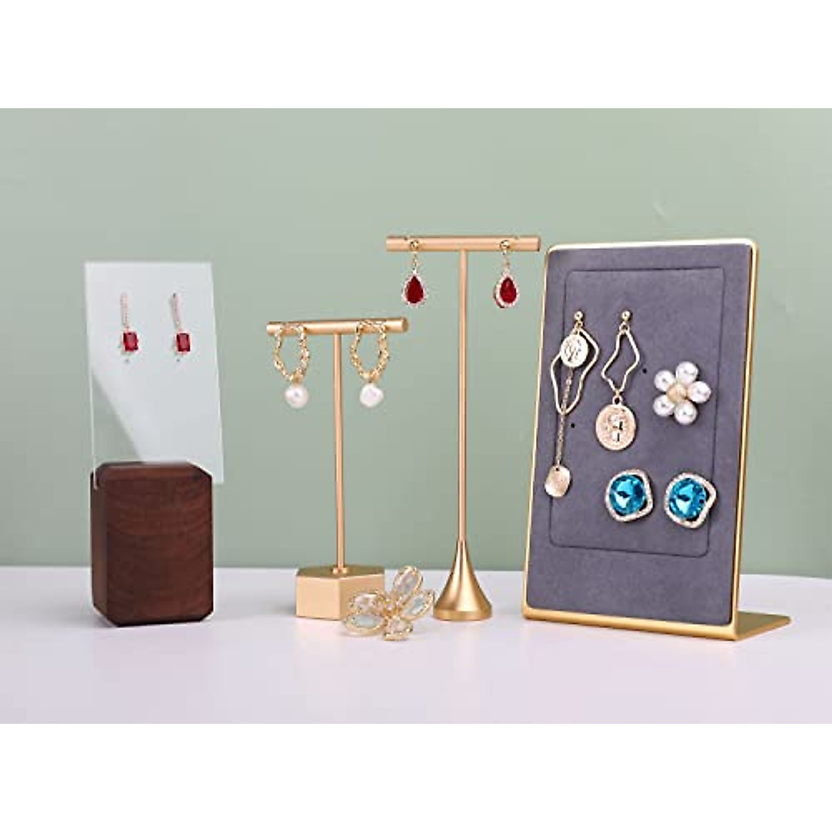 GemeShou Gold Metal Earring T Bar Stand Retail display holders for show, Jewelry Online stores Photography Display Props Organizer【Gold-Hexagon Base Height 4.5"】