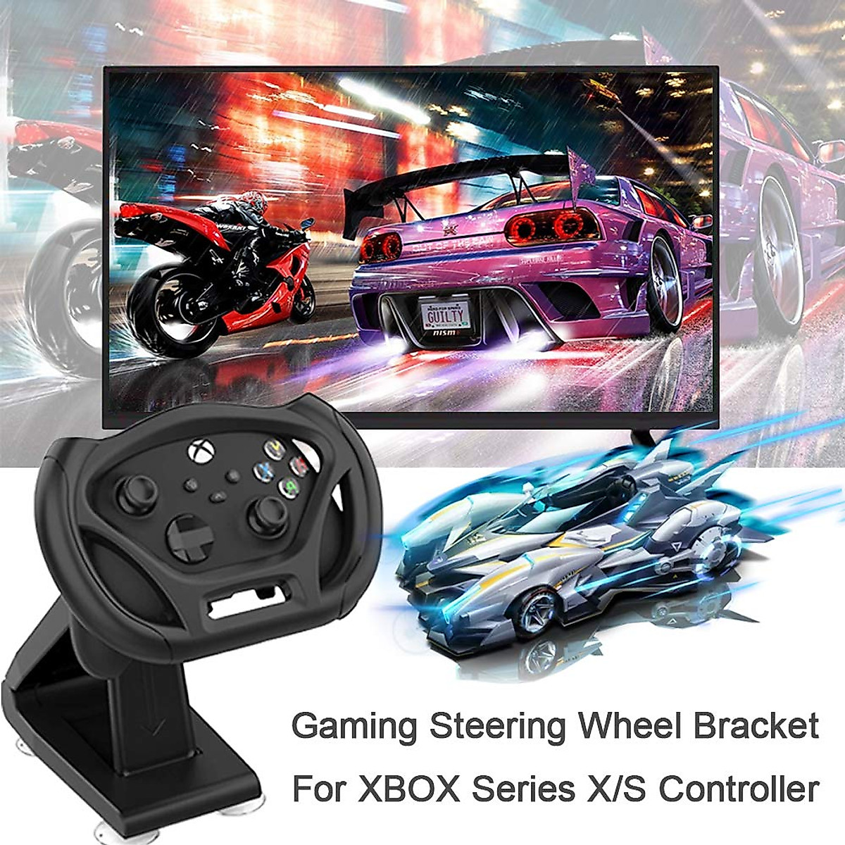 Xbox Series Gaming Racing Wheel, Meagadream Steering Wheel with 4 Table Suction Cup for Microsoft Xbox Series S/X, Xbox One/Xbox One S/Xbox One X Controller (Controller Not Included)
