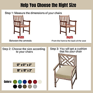 idee-home Outdoor Chair Cushions Set of 4, Thick 19" x 19" x 3" Patio Chair Cushions for Outdoor Furniture Waterproof with Ties, Outdoor Seat Cushion, Chair Pads Dining Chair Beige