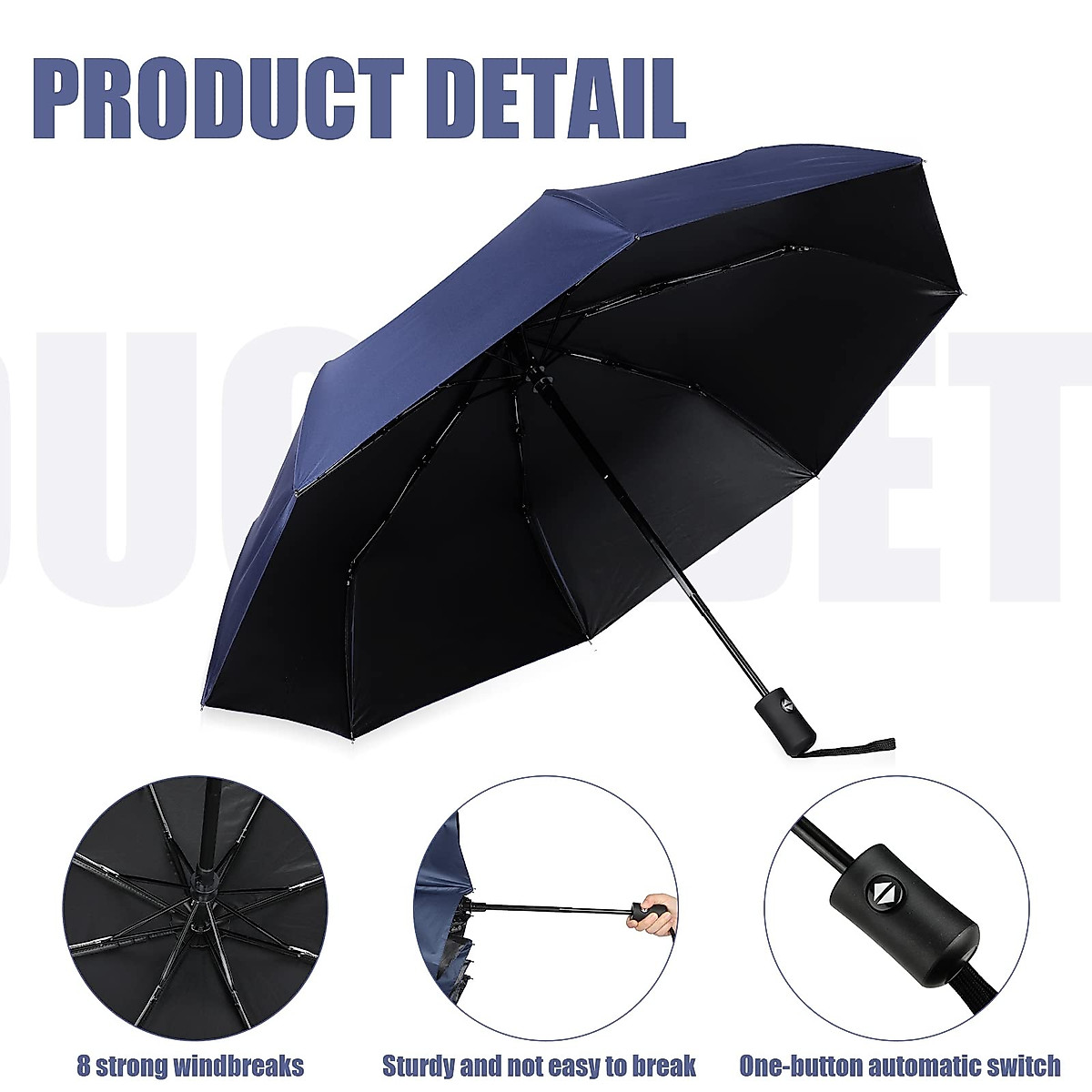 Jexine 6 Pcs Travel Compact Umbrella Automatic Open Close Windproof Small Light Backpack Purse Car Portable Collapsible Umbrella for Rain, Men Women(Navy Blue)
