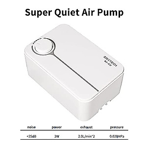 boxtech Upgrade Aquarium Air Pump, Ultra-Quiet Fish Tank Oxygen Pump with Adjustable Airflow, Powerful Air Pump with 2 Outlets to Pump Rich and Fine Air Bubbles