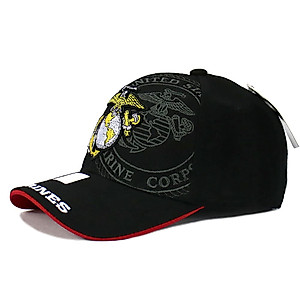 Marines Hat US Marine Corps USMC Military Official Licensed Adjustable Baseball Cap (Black - Insignia), One Size