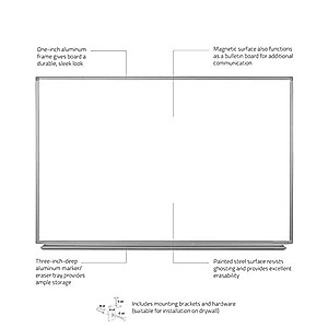 Offex Wall-Mounted Magnetic Dry Erase Whiteboard with Aluminum Frame and 2.5" Marker Tray, 60"W x 40"H - Perfect for School, Classroom, Conference and Presentation