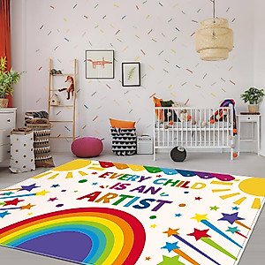 AKASISRUG Rainbow Kids Rug, Washable Colorful Area Rug for Kids Room, Non-Slip Play Mat, Baby Crawling Mat, Kids Carpet Ultra Soft Play Rug for Classroom Playroom Bathroom (59X39.4 INCH)