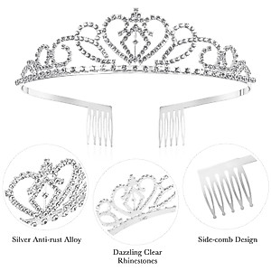 FRCOLOR Heart Shaped Tiaras Silver Crystal Tiara Crown Headband Princess Crown with Combs Tiara for Bridal Wedding Bridesmaid Pageant Birthday Party 2 Pack