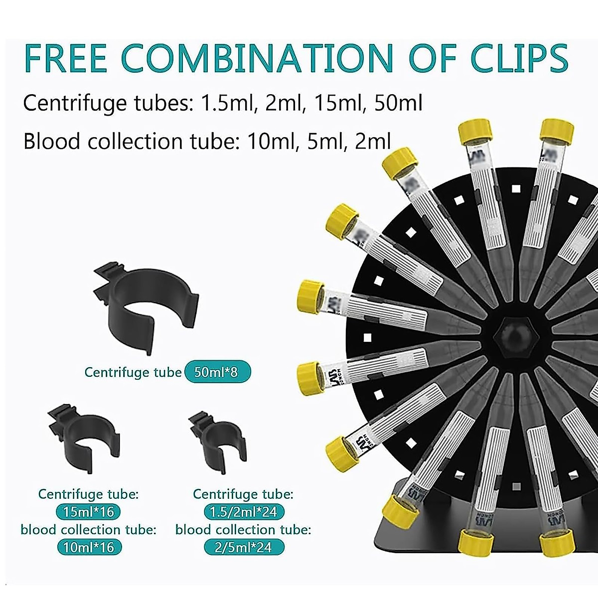 CHANGLKJ Lab Rotating Mixer, Tube Rotary Shaker with 1min-23h59min Timer for 1.5/15/50ml Tubes, Speed 20-80rpm and 40°- 80° Rotating Angle Adjustable, Stable Operation, for Solid Powder, Urine, Blood