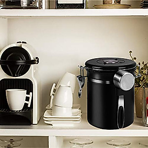 Coffee Container Airtight Coffee Canister, Coffee Stainless Steel Container for the Kitchen, Coffee Ground -One Way Co2 Valve Airtight Coffee Canister (Black,1.5L)…