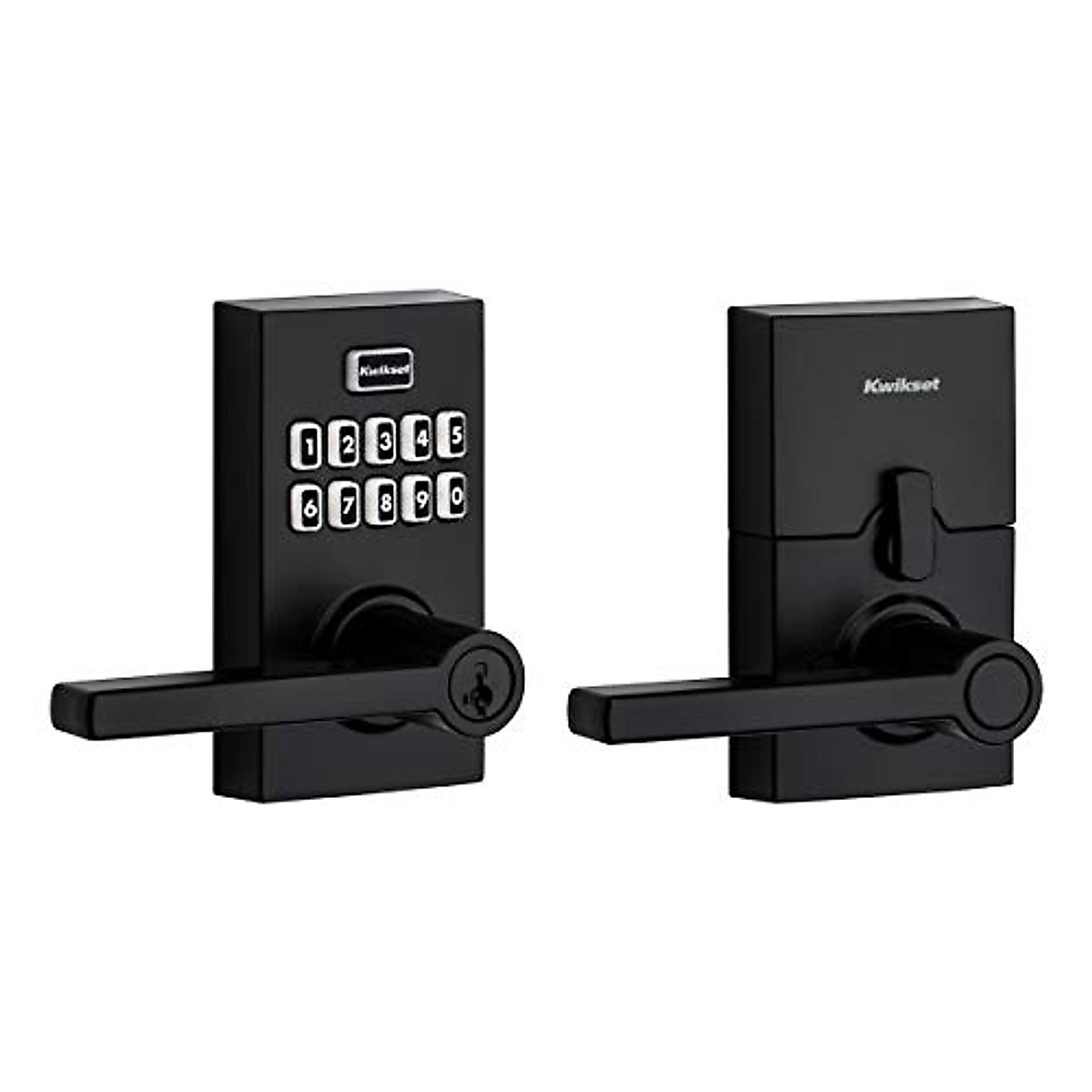 Kwikset 99170-004 SmartCode 917 Keypad Keyless Entry Contemporary Residential Electronic Lever Lock Deadbolt Alternative with Halifax Door Handle and SmartKey Security, Matte Black