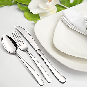 Heavy Duty Silverware Set, HaWare 45 Pieces Stainless Steel Flatware Set with Serving Utensils, Heavy Weight Eating Utensils Tableware for 8, Modern Cutlery for Home, Dishwasher Safe, Mirror Polished