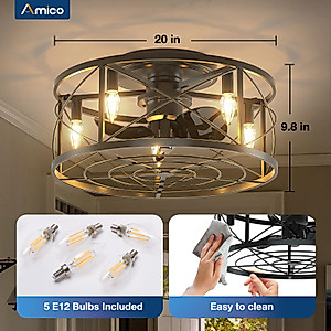 Amico 20 in caged ceiling fans with lights bladeless