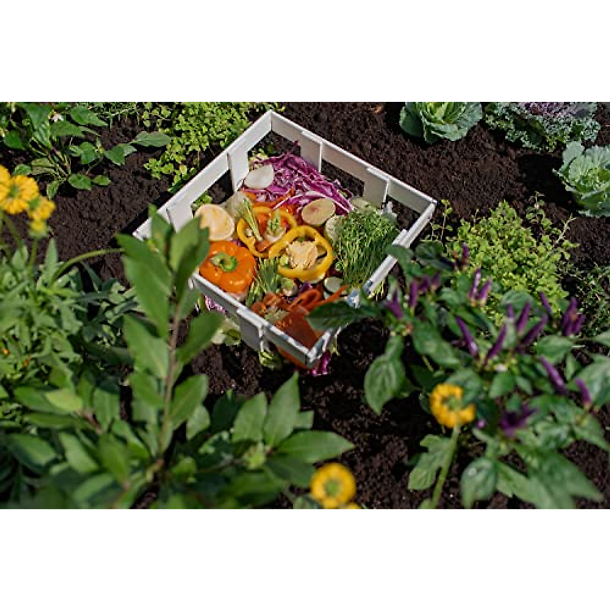 Vita Classic 4 Foot x 4 Foot x 22 inch Keyhole Garden Bed with Composting Basket, White, PVC, BPA and Pthalate Free, VT17101