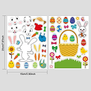 24 Easter Stickers Kids Crafts Make-A-Bunny Stickers, Rabbits Eggs Baskets Sticker Game Easter Stickers for Easter Theme Party Decoration Supplies Favors Fun Craft Project