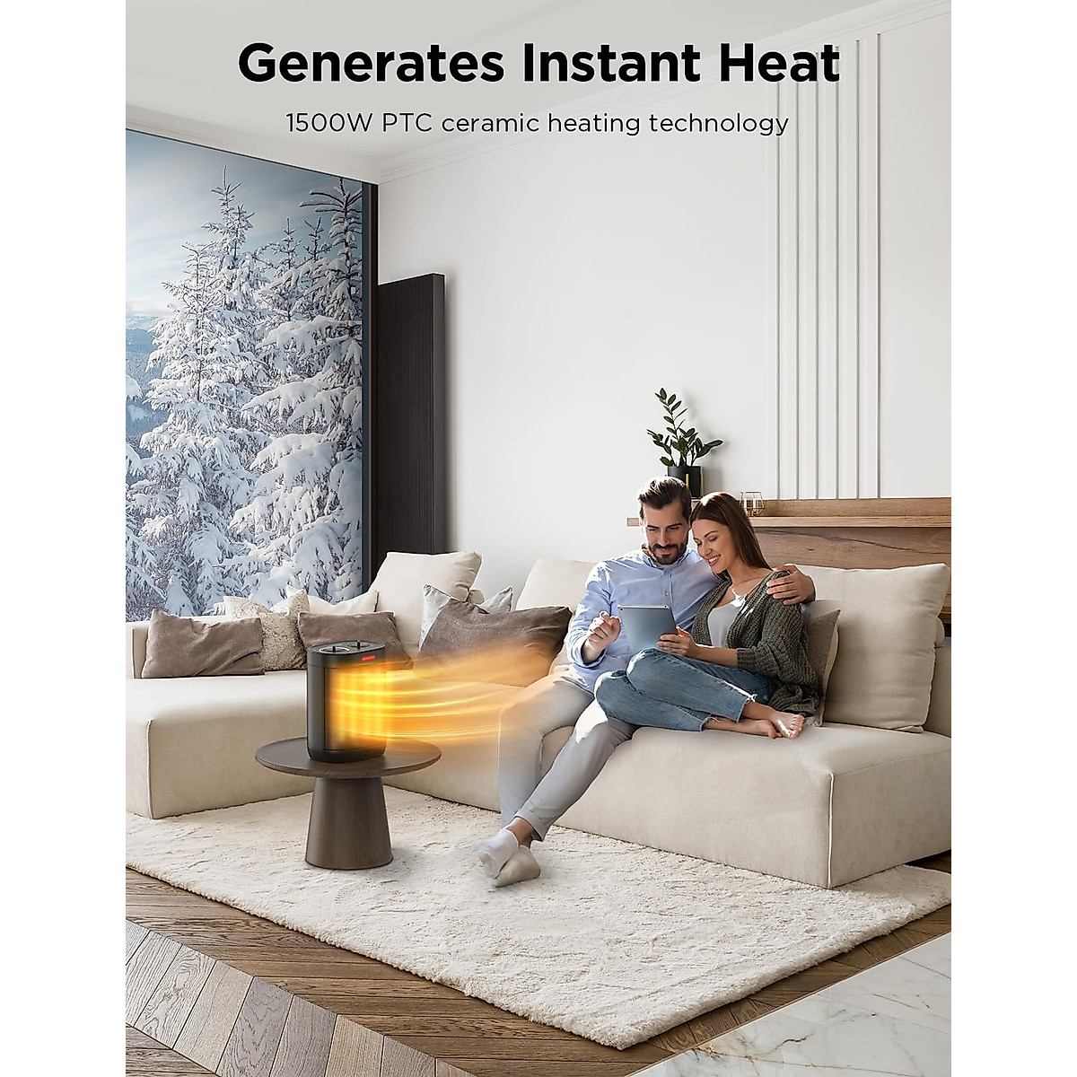 1500W Small Space Heater, Electric Heaters for Indoor Use, PTC Ceramic Space Heater with Adjustable Thermostat, Portable Space Heater for Bedroom and Office Desk Use, 3 Modes, Safety Quiet Heating