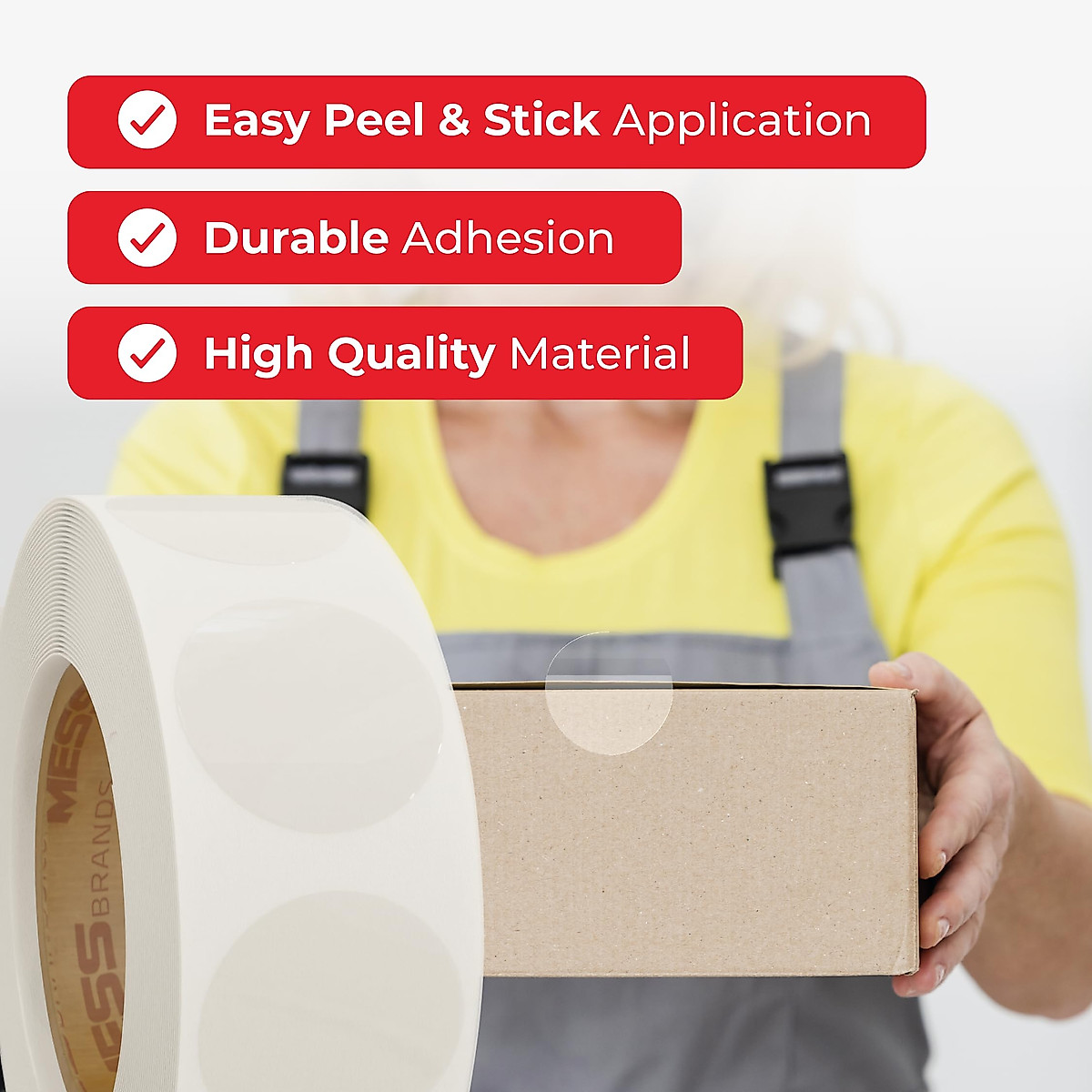 MESS Clear Round Labels (1,000/Roll, 1 Inch) Clear Round Stickers - Clear Labels and Wafer Tab Seals - Envelope Seal Stickers - Clear Stickers Circle Labels, Transparent Sealing Dots, Envelope Sealer