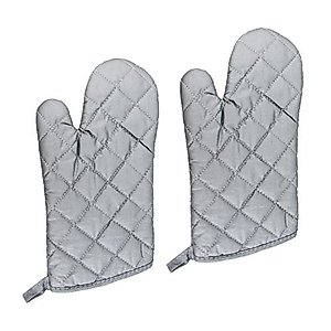 New Star Foodservice 1028652 Interwoven Cloth/Silicone Oven Mitts, up to 400F, 13-Inch, Set of 2