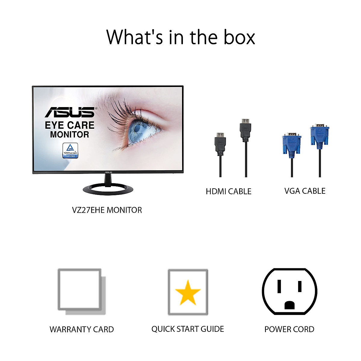 ASUS 27” 1080P Monitor (VZ27EHE) - Full HD, IPS, 75Hz, 1ms, Adaptive-Sync/FreeSync, Low Blue Light, Flicker Free, Ultra-Slim, VESA Mountable, Frameless, HDMI, VGA (Renewed)