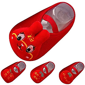 Mercatoo Autumn and Winter Children Toddlers Boys and Girls Floor Sports Non Slip Warm Comfortable Solid Color Chinese New Year Style Baby Boy 18 Month (A, 6-12 Months)