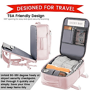 JCDOBEST Travel Backpack for Women, Carry On Backpack with USB Charging Port, TSA 17inch Laptop Backpack Flight Approved, College Nurse Bag Casual Daypack for Weekender Business Hiking, Pink