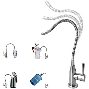 Drinking Water Faucet with Flexible Gooseneck, 360 Degree Rotatable Water Filter Faucet, Kitchen Bar Sink Faucet Lead-Free Cold Water Faucet - Brushed Finish Stainless Steel