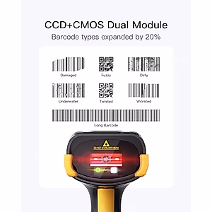 Inateck Bluetooth Barcode Scanner, 2D 1D Wireless Handheld Scanner, QR Code Scanner, Equipped with a Touchscreen and Smart Base, CMOS+CCD Dual modules, Larger scanning Range, Supports app SDK, P8.