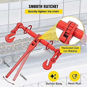 VEVOR Chain Load Binder, 5/16" Tie Down Kit w/ 6600LBS Working Load Capacity and Two Grab Hooks, Includes (4) Ratchet Binders - (4) 21' Grade 80 Chains, Transport Load Package for Hauling, Towing