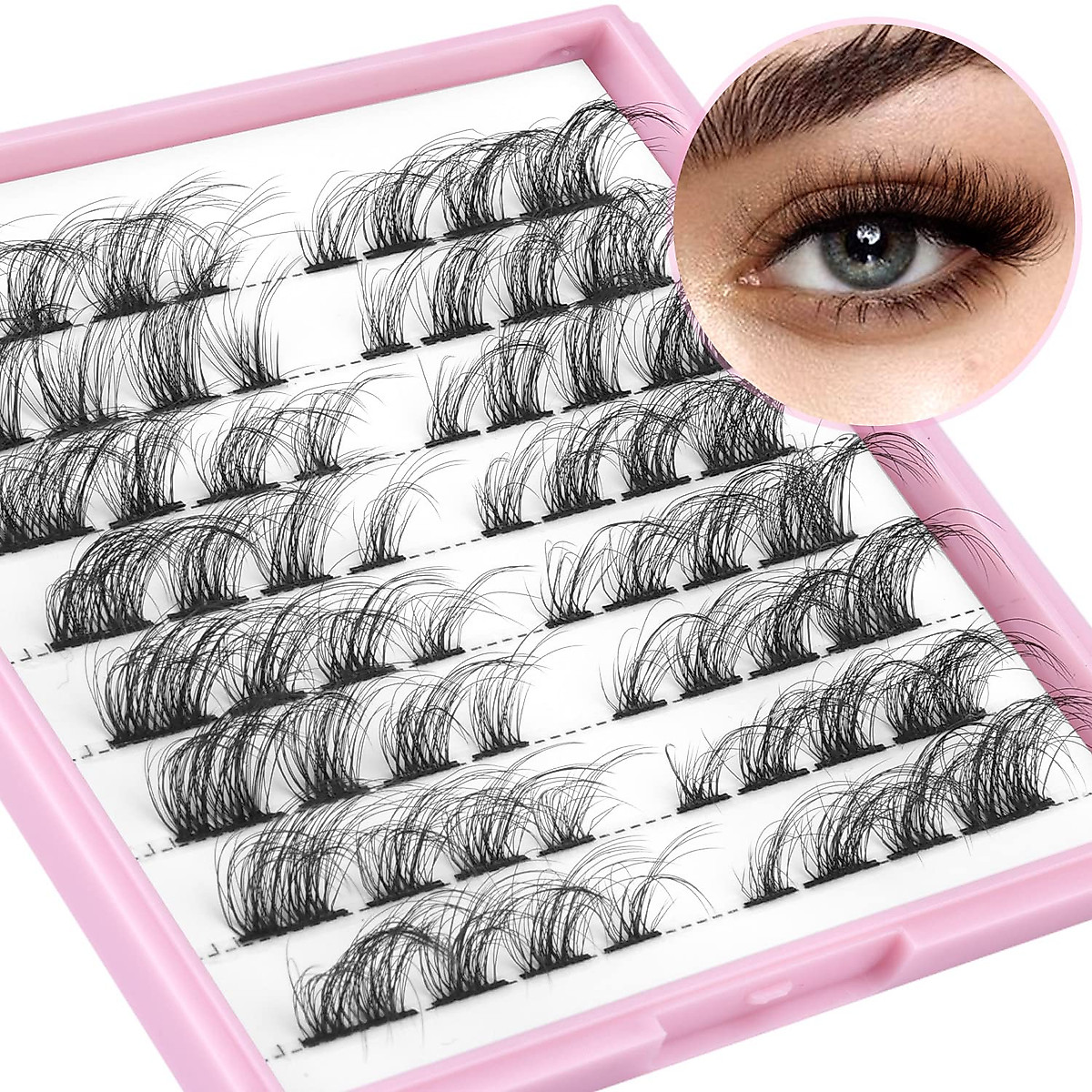 Lashes Clusters Wispy Natural Cluster Lashes 64pcs Individual Lashes Extensions 14-18MM Fluffy Cat Eye DIY Eyelash Extensions by Ruairie
