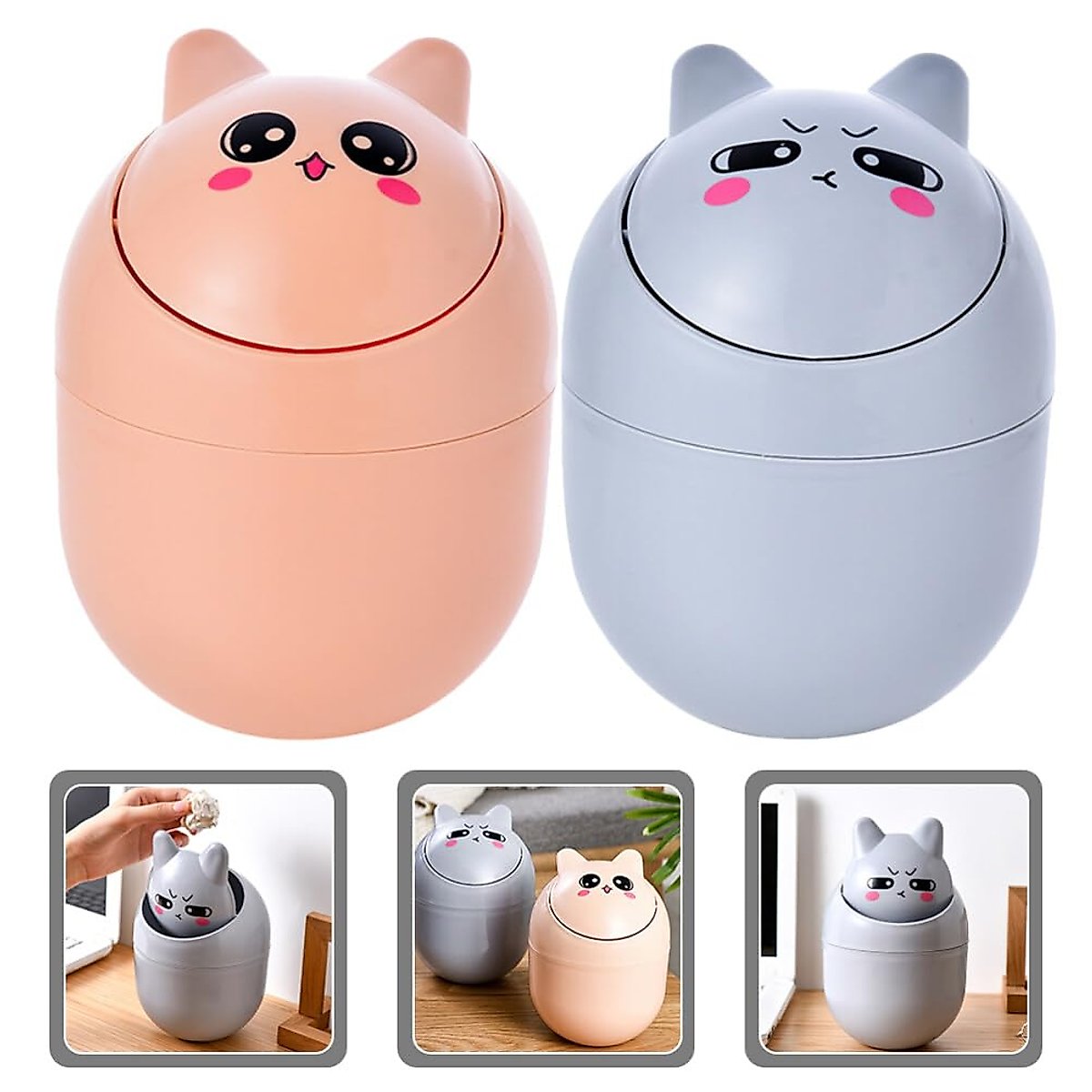 EXCEART 2pcs Small Garbage Can with Lid Trash Cans with Lids Pink Trash Can Trash Can with Lid Small Trash Bin with Lid Small Waste Basket Tabletop Garbage Can Mini Plastic Office Desk