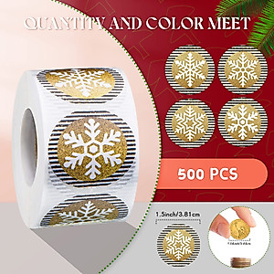 500 Pieces 1.5 Inch Snowflake Christmas Stickers Winter Holiday Stickers Xmas Stickers Black and Gold Snowflake Stickers Christmas Envelope Seals Decals for Christmas Party Favors Supplies Decoration