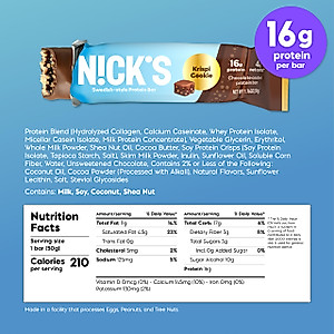 Nick's Protein Bars Crispy Nougat | 16g protein | 210 calories | Low Carb Keto Friendly Snacks No Added Sugar (Multipack 12 bars x 50g)