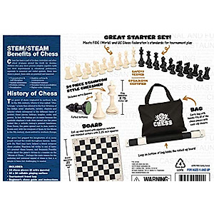 WE Games Best of Travel Chess Sets - Chess Board is Tournament Style Roll Up - 20 inches, 34 Chess Pieces, Portable Chess Set Bag, Includes Equalizer Dice & How to Play Chess Instructions Booklet