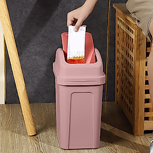 4 Gallon Trash Can with Swing Lid Creative Covered Garbage Buckets Plastic Swing Top Swing Top Can Garbage Bin Flip Sundries to Store Bucket Removable Lid for Bathroom Kitchen Bedroom (Light Pink)