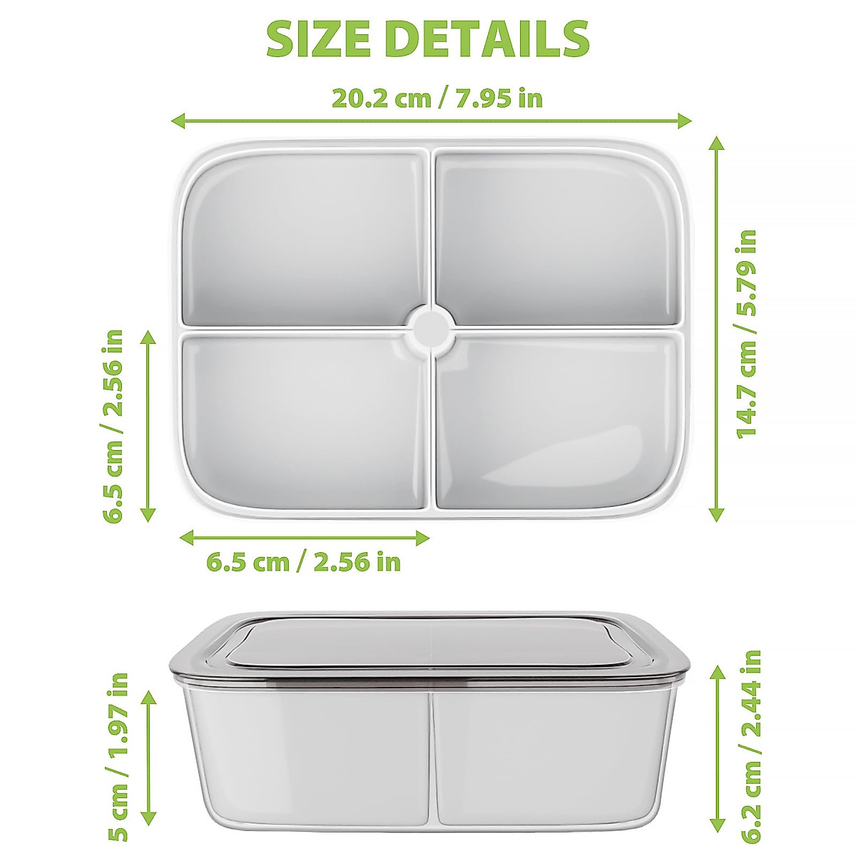 Freshmage® Veggie Tray with Lid, Small Divided Serving Tray Container with 4 Removable Compartments for Food Storage of Fruits/Vegetables/Snacks, DISHWASHER SAFE & BPA-FREE