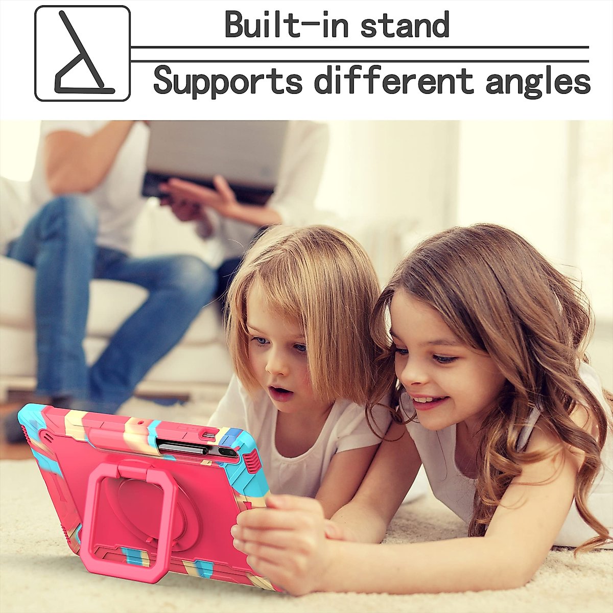 Galaxy Tab S8 Plus Case/Galaxy Tab S7 FE 5G Case Kids/Tab S7 Plus Case 12.4" SM-T738, Dteck Shockproof Case with 360°Swivel Kickstand Case for Samsung Galaxy Tab S8+/Tab S7 FE/Tab S7+, Rainbow & Rose