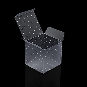 Ocmoiy 50Pcs Clear Favor Boxes for 2 Macarons 2 x 2 x 2 Inches White Dot Minigift Candy Boxes with Silver Ribbons Wedding Bridal Shower Baby Shower Christmas Party Favor Boxes