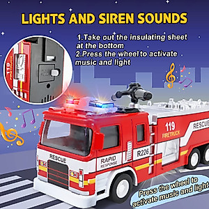 CORPER TOYS Toy Fire Truck, 3 Pack Firetruck Toys Set with Extending Rescue Rotating Ladder Water Gun Lights and Siren Sounds, Pull Back Alloy Car Toys for Toddlers Boys Girls Kids Gift